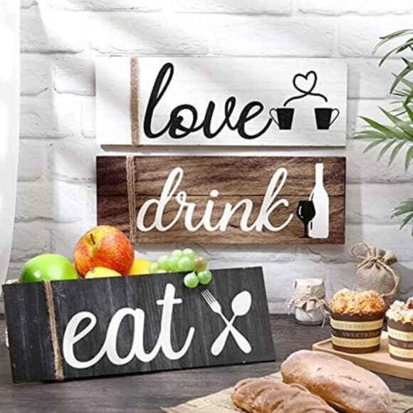 Accents | New 3 Pcs Farmhouse Kitchen Wall Decor Signs Rustic Eat Drink ...